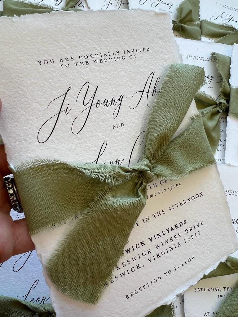 Deckle Edge Wedding Invitation Suite, Torn Edge Wedding Invites, Sage ...