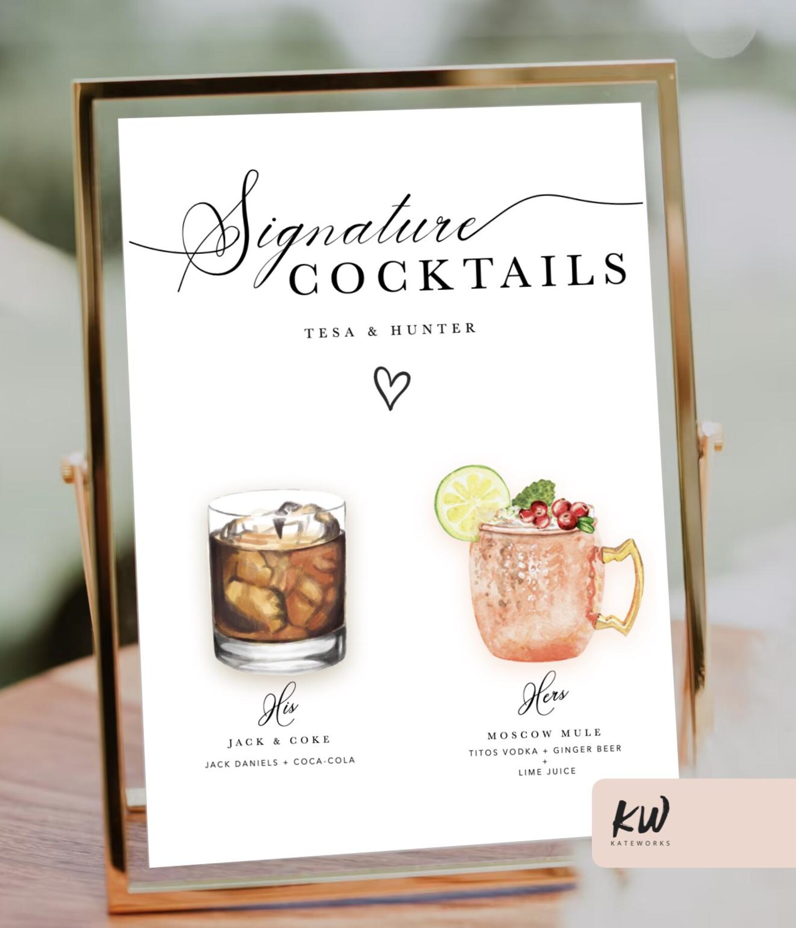 Signature Cocktails Wedding Sign, His and Hers Drink Menu Sign, Bar ...