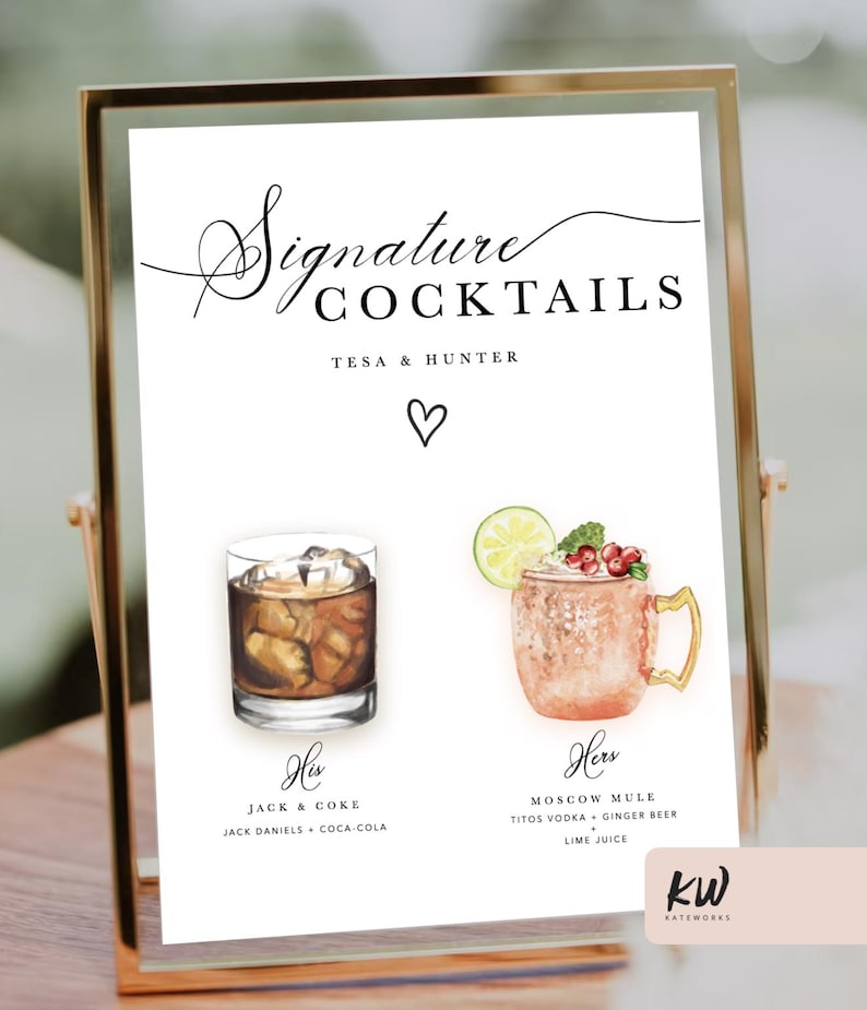 Wedding Drink Sign, Cocktail Sign, Signature Drinks Sign for Wedding ...