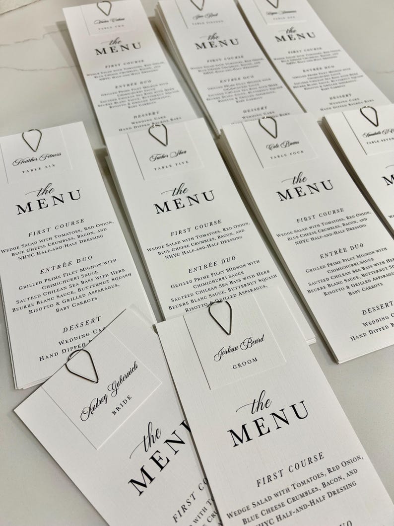 Wedding Menus, White Wedding Menus With Name Cards, Pretty Menus for ...