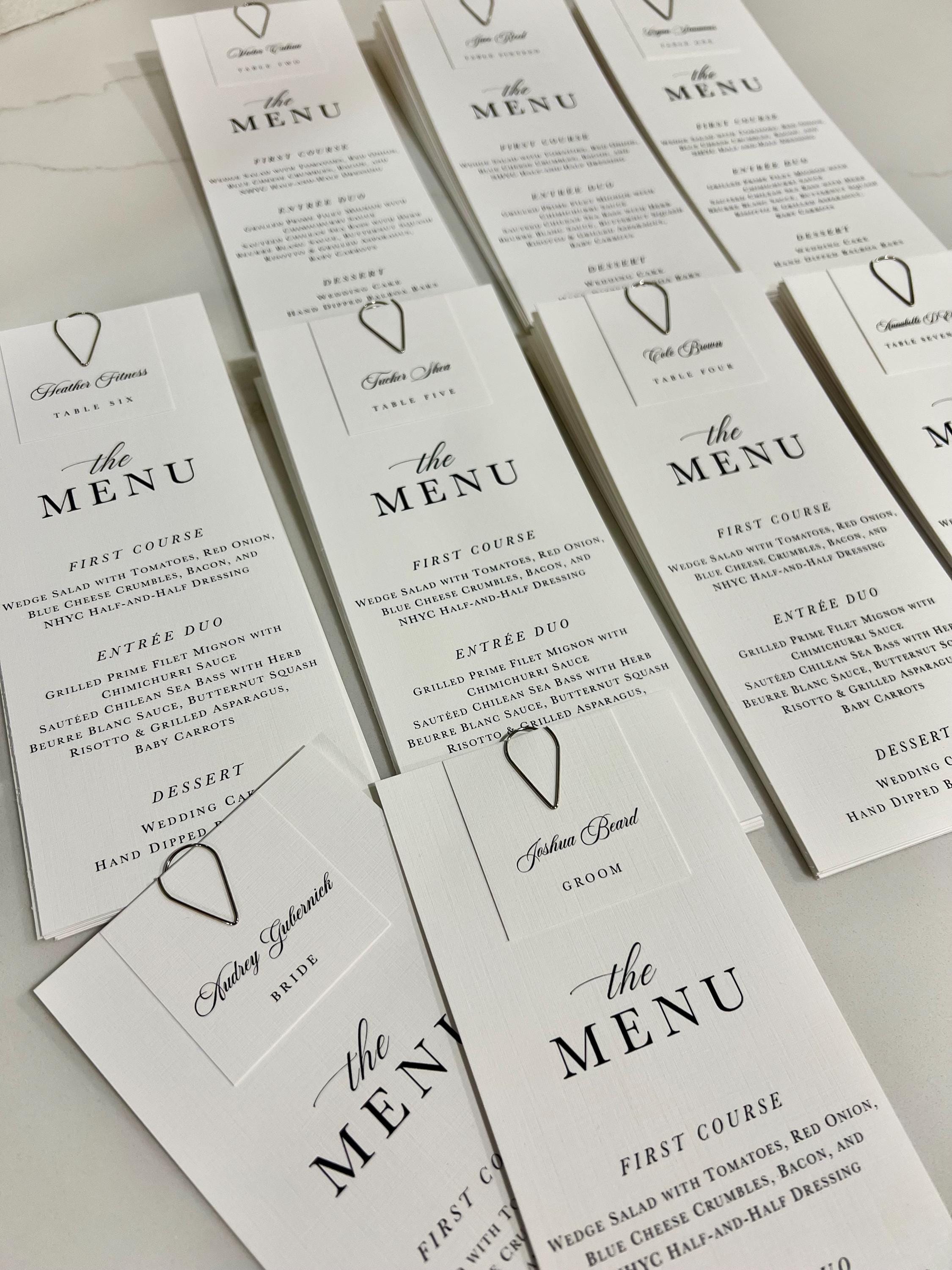 Wedding Menus, White Wedding Menus With Name Cards, Pretty Menus for ...