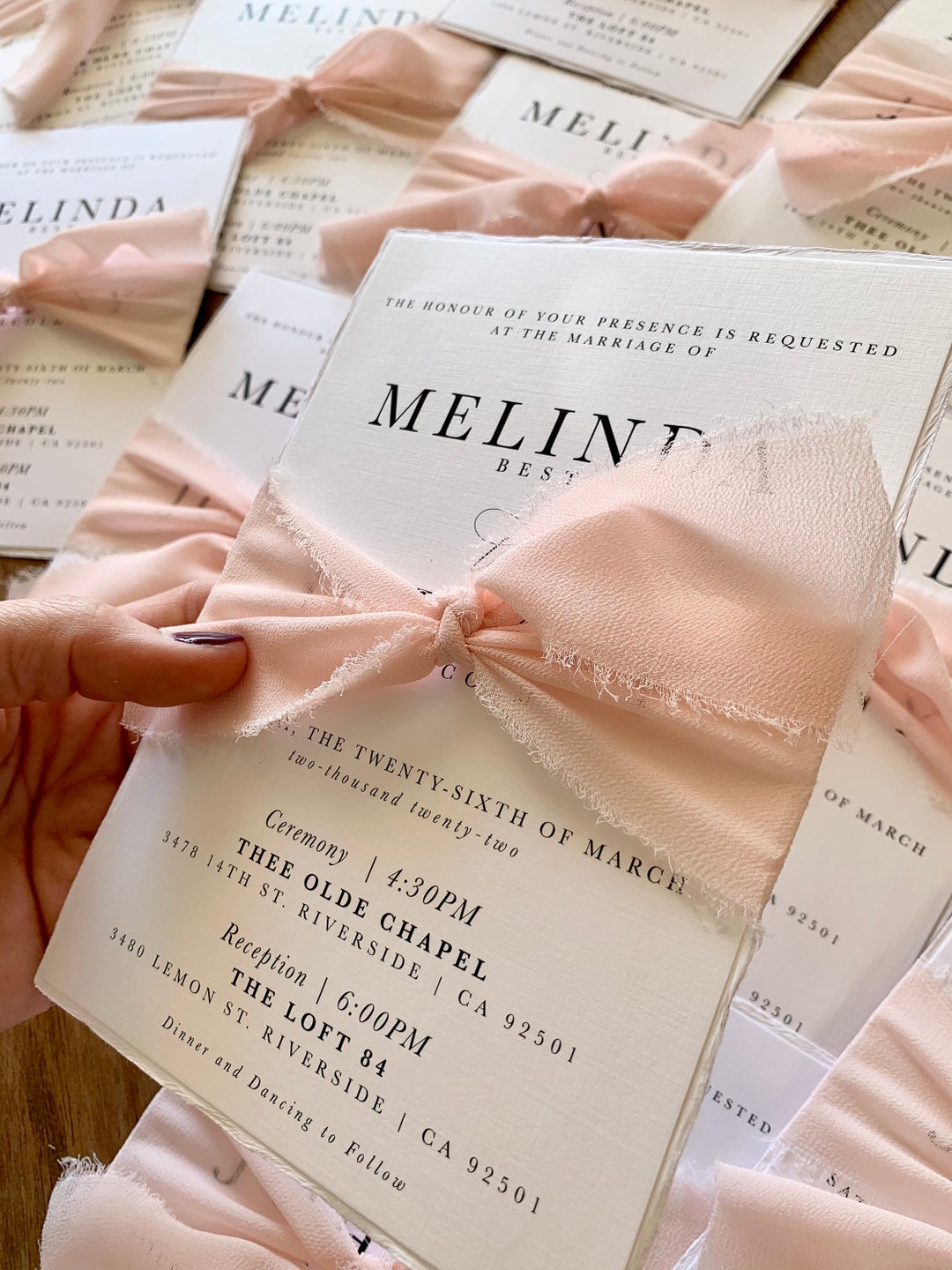 Deckle Edge Wedding Invitations, Blush Pink Wedding Invites, Pretty ...