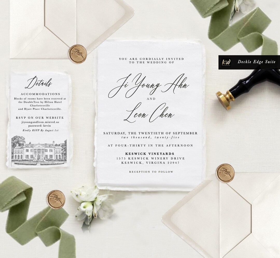 CUSTOM SET | Deckle Edge Invitation + Deckle Edge Details Card ...