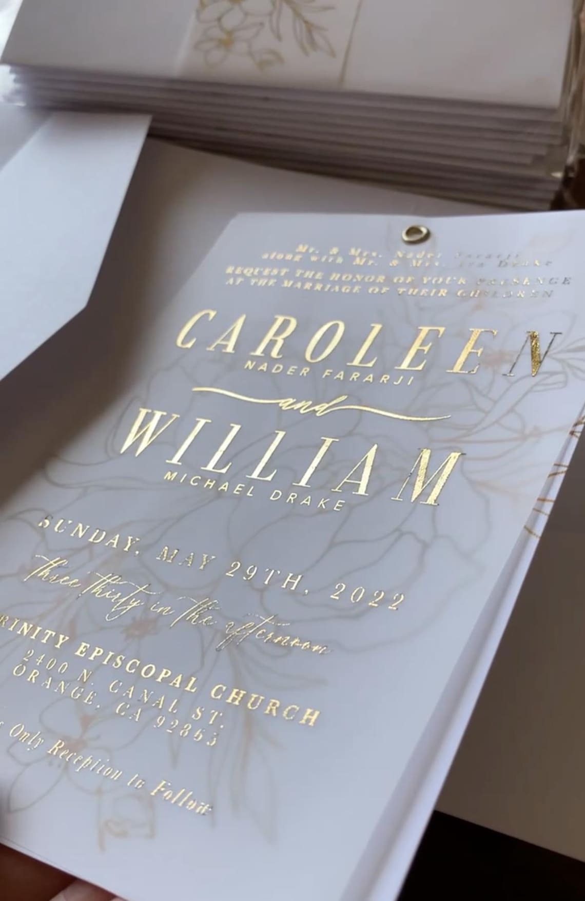 White and Gold Foil Wedding Pocket Invitation, Gold Lettering Wedding ...