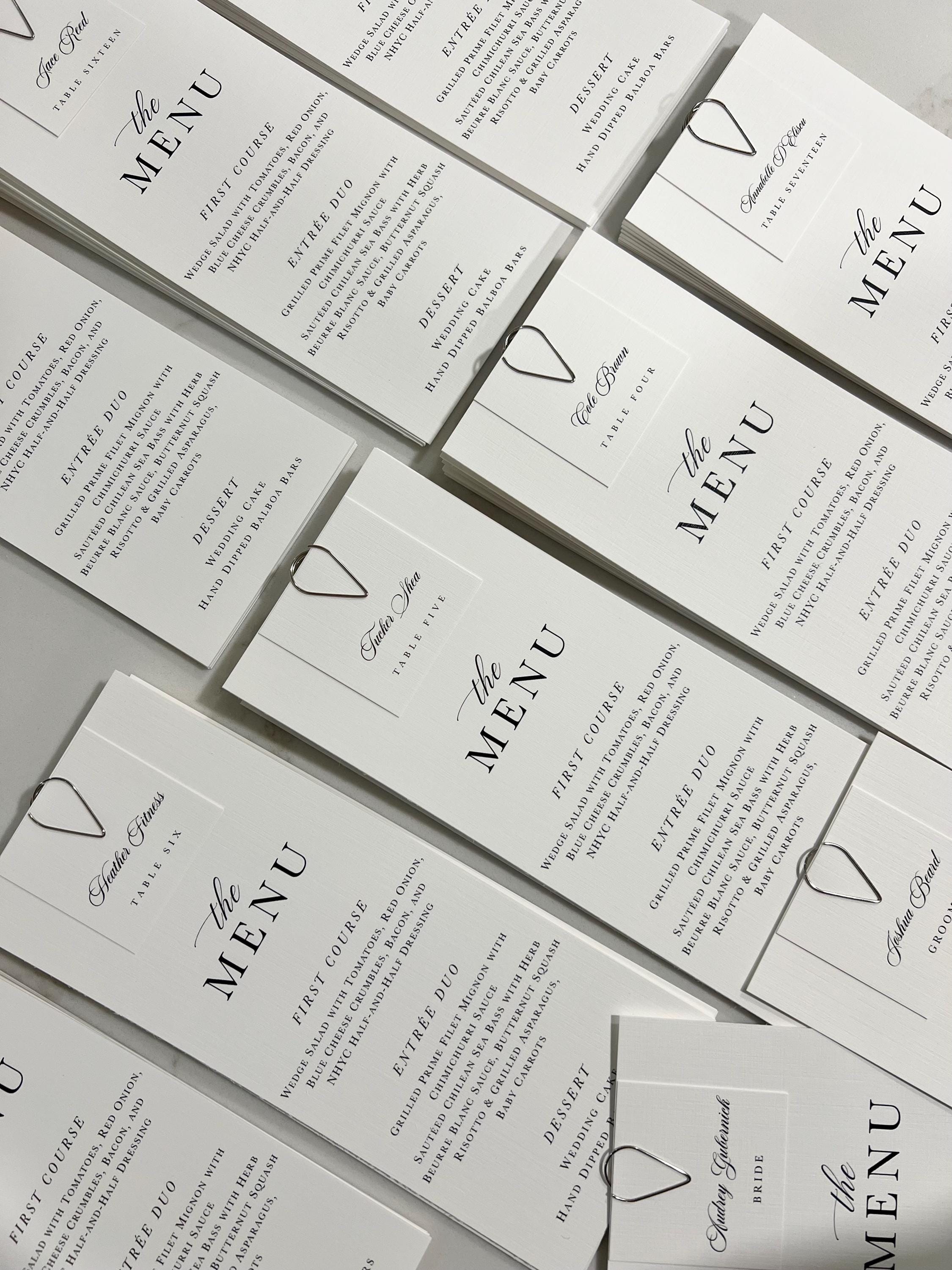 Wedding Menus, White Wedding Menus With Name Cards, Pretty Menus for ...