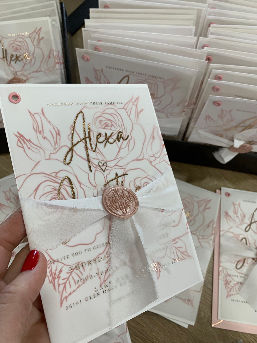 Rose Gold Wedding Invitation, Glamour Wedding Invitation, Blush Chiffon ...