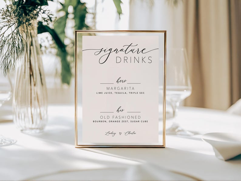 Signature Drinks Menu, Cocktails Sign for Party, Wedding Cocktails, His ...