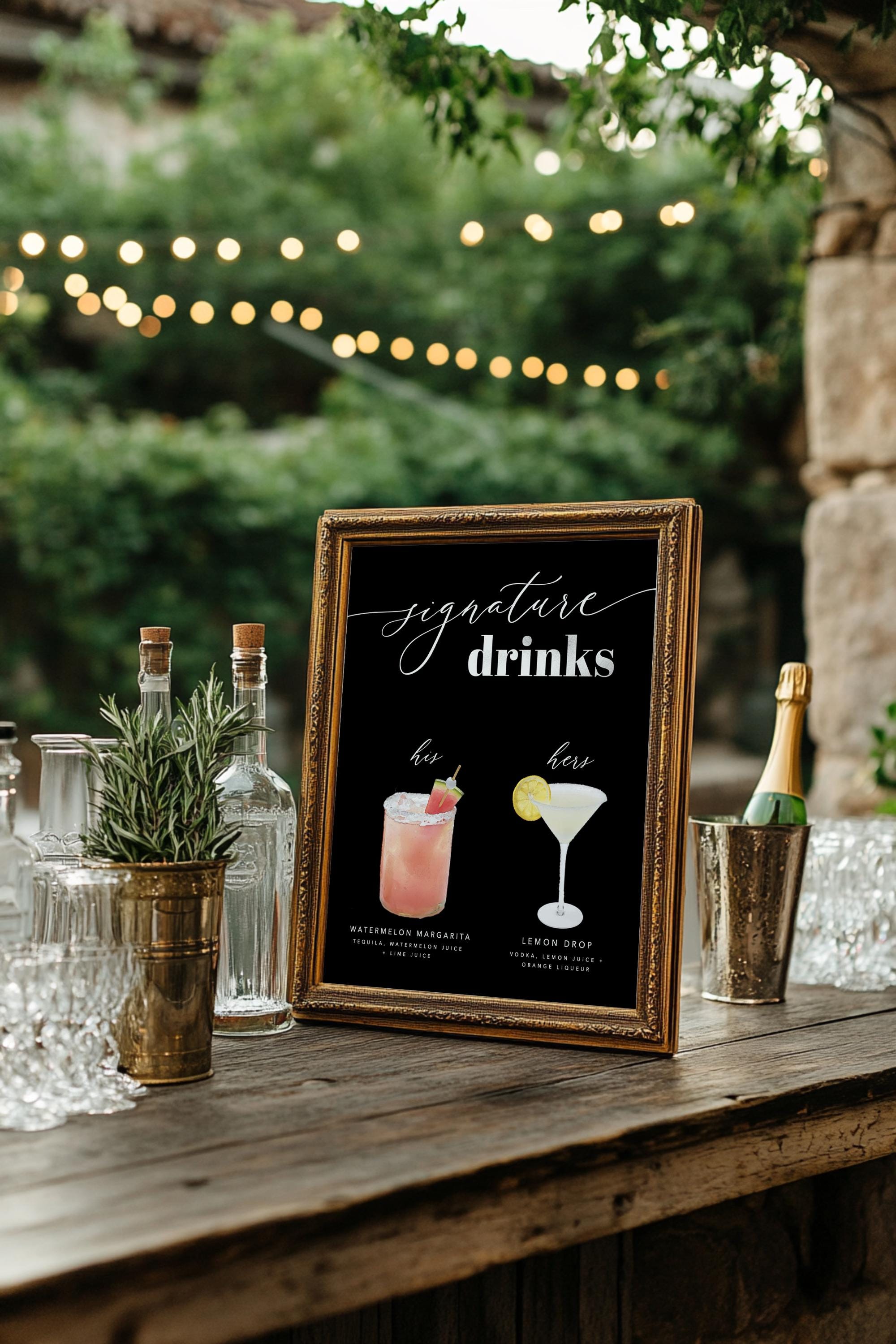 Formal Drinks Menu for Wedding, Drink Sign for Wedding Reception ...