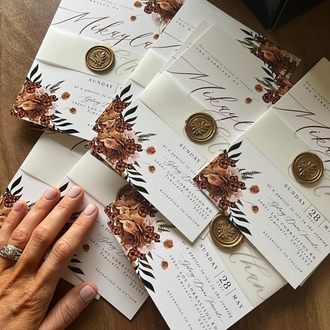 Boho Wedding Invitation Set, Brown Wedding Invitation, Boho Flowers ...