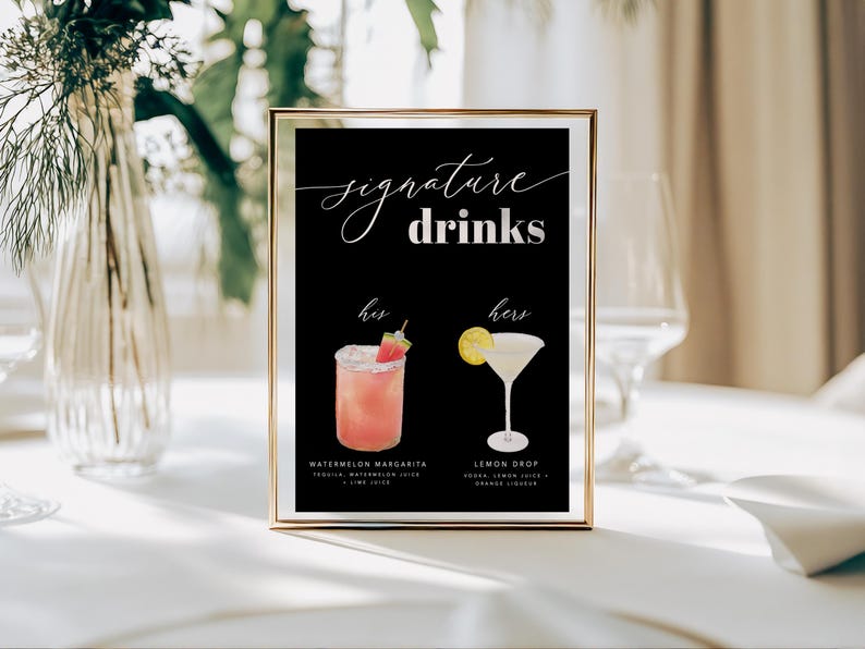 Formal Drinks Menu for Wedding, Drink Sign for Wedding Reception ...