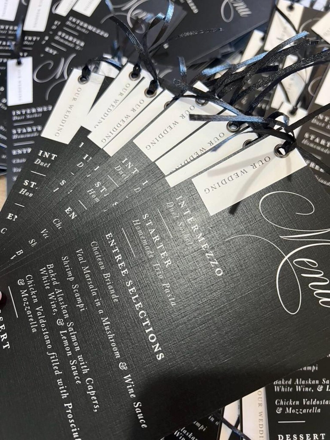 Black Wedding Menus With Ribbon, Formal New York Wedding Menus, Classic ...