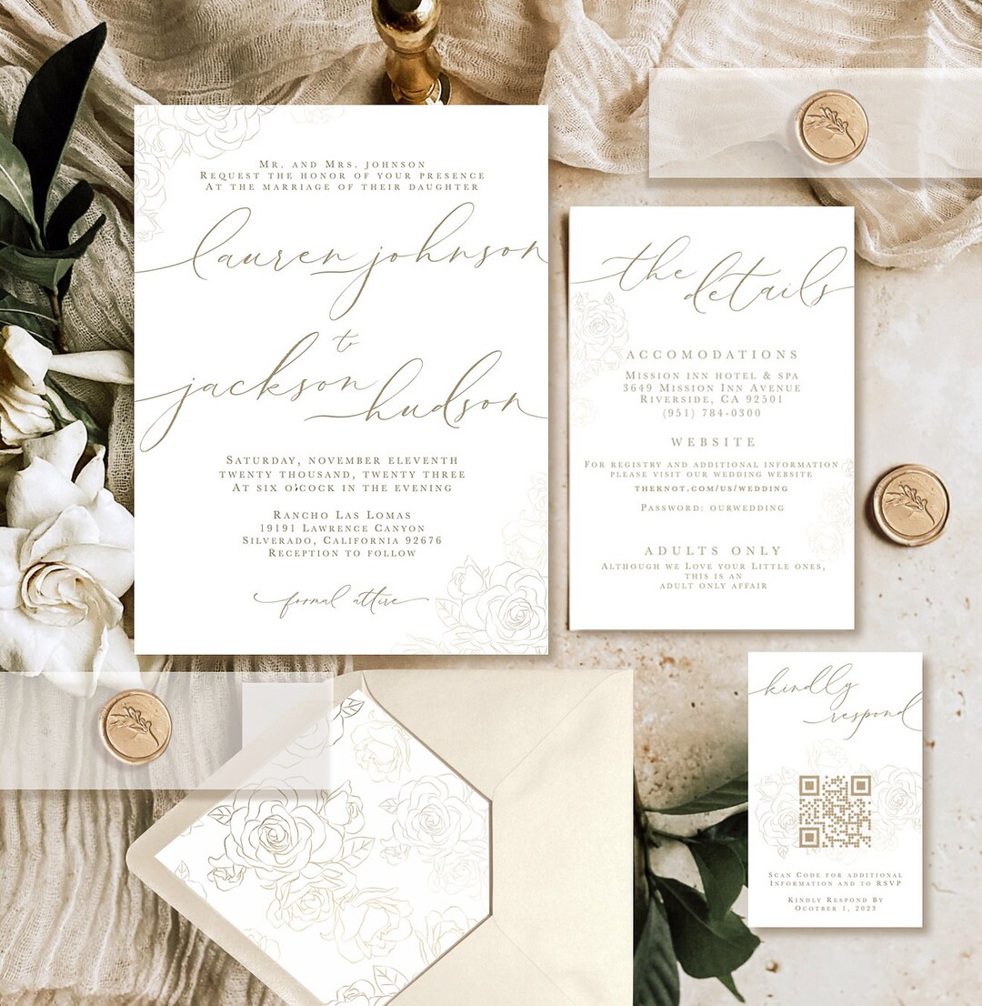 Elegant Wedding Invitation, Summer Wedding Invitation, Gold Wedding ...