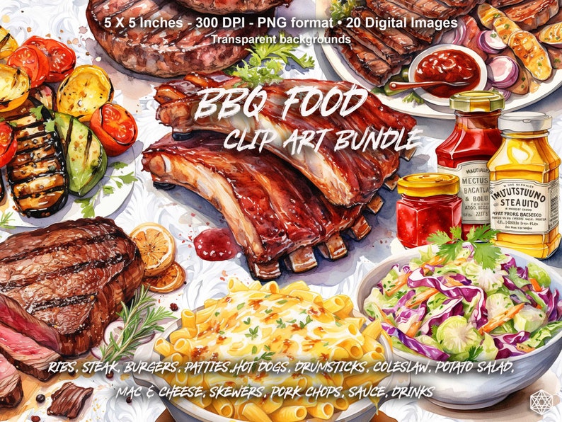 BBQ Clipart, Barbecue Watercolour Clip Art, Watercolor Food Images ...