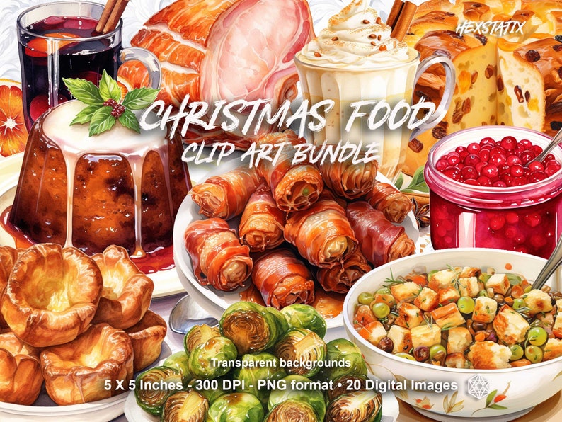 Christmas Food Clipart, Watercolor Food Clip Art, Winter Food PNG, Xmas ...