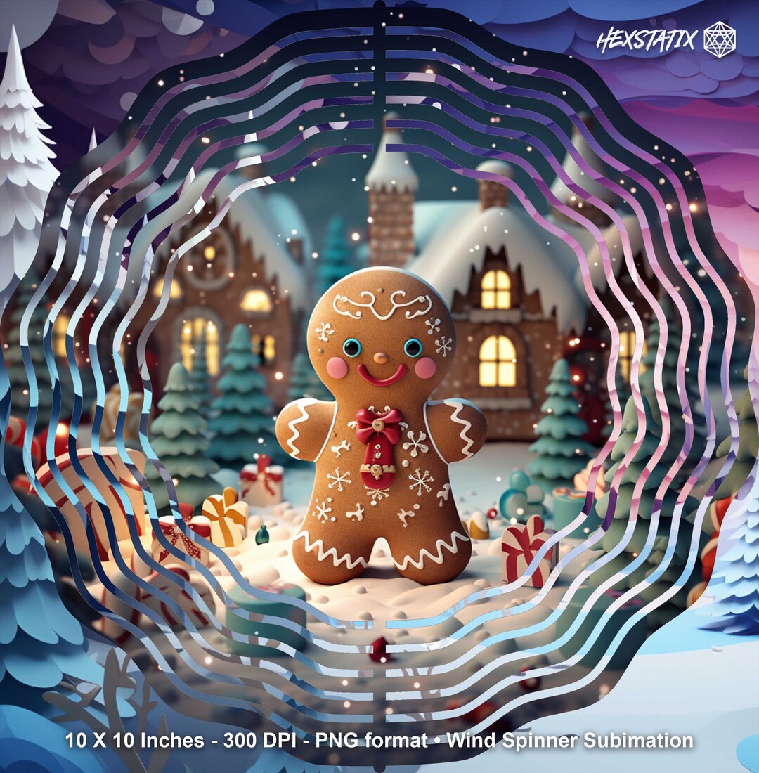 3D Gingerbread Man Wind Spinner Sublimation PNG Ornament, Instant ...