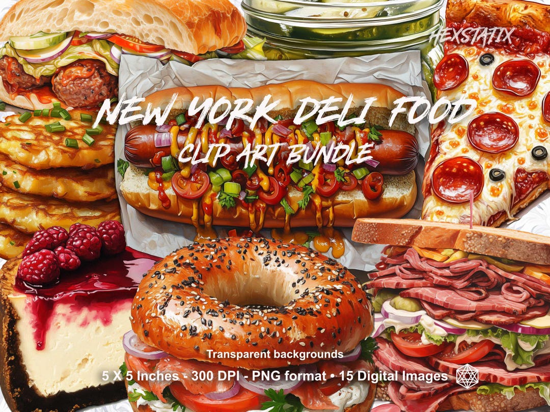 New York Deli Clipart, Watercolor Food Clip Art, Food PNG, Watercolor ...