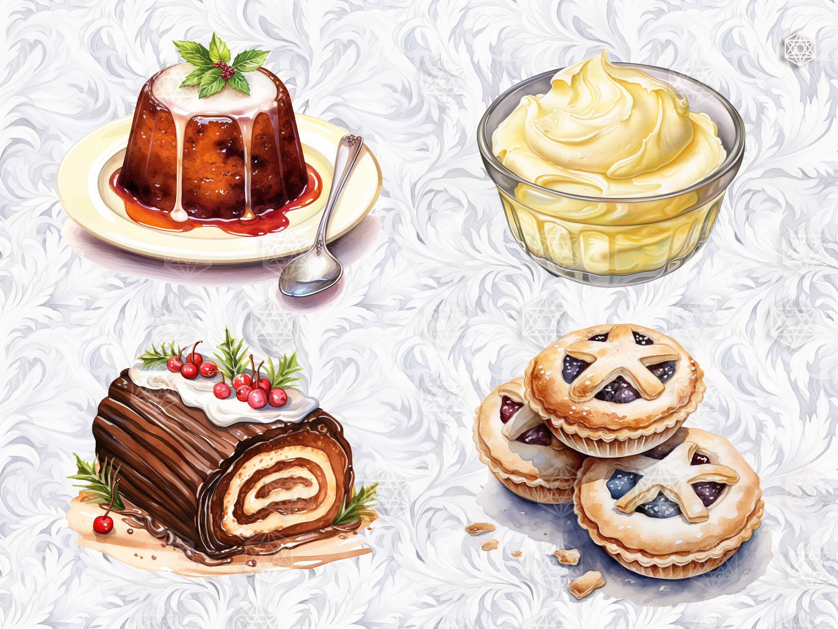 Christmas Food Clipart, Watercolor Food Clip Art, Winter Food PNG, Xmas ...