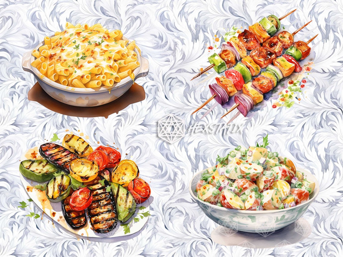 BBQ Clipart, Barbecue Watercolour Clip Art, Watercolor Food Images ...