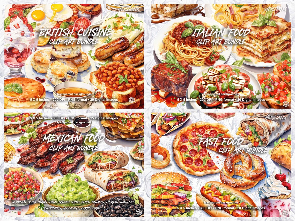 Food Clipart Bundle PNG Designs, Watercolor Food Clipart PNG Images ...