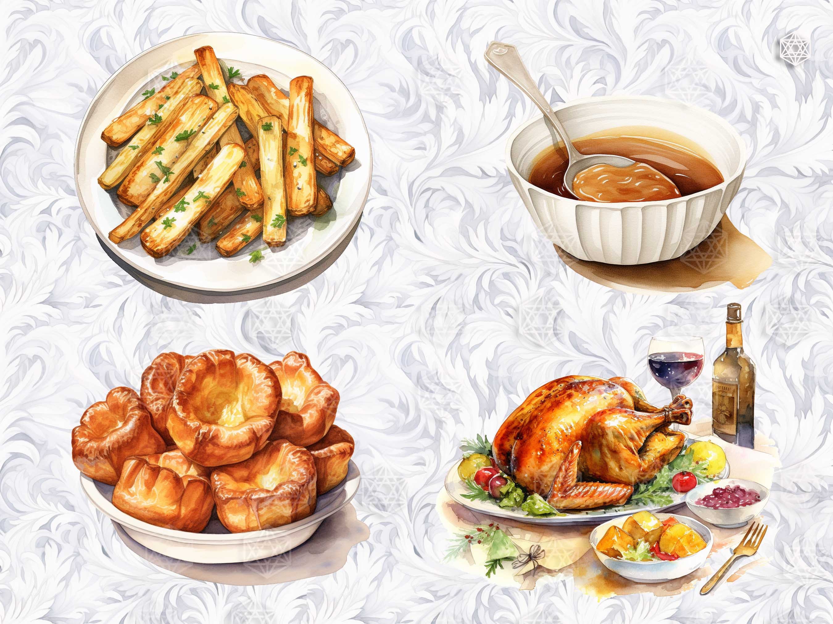 Christmas Food Clipart, Watercolor Food Clip Art, Winter Food PNG, Xmas ...