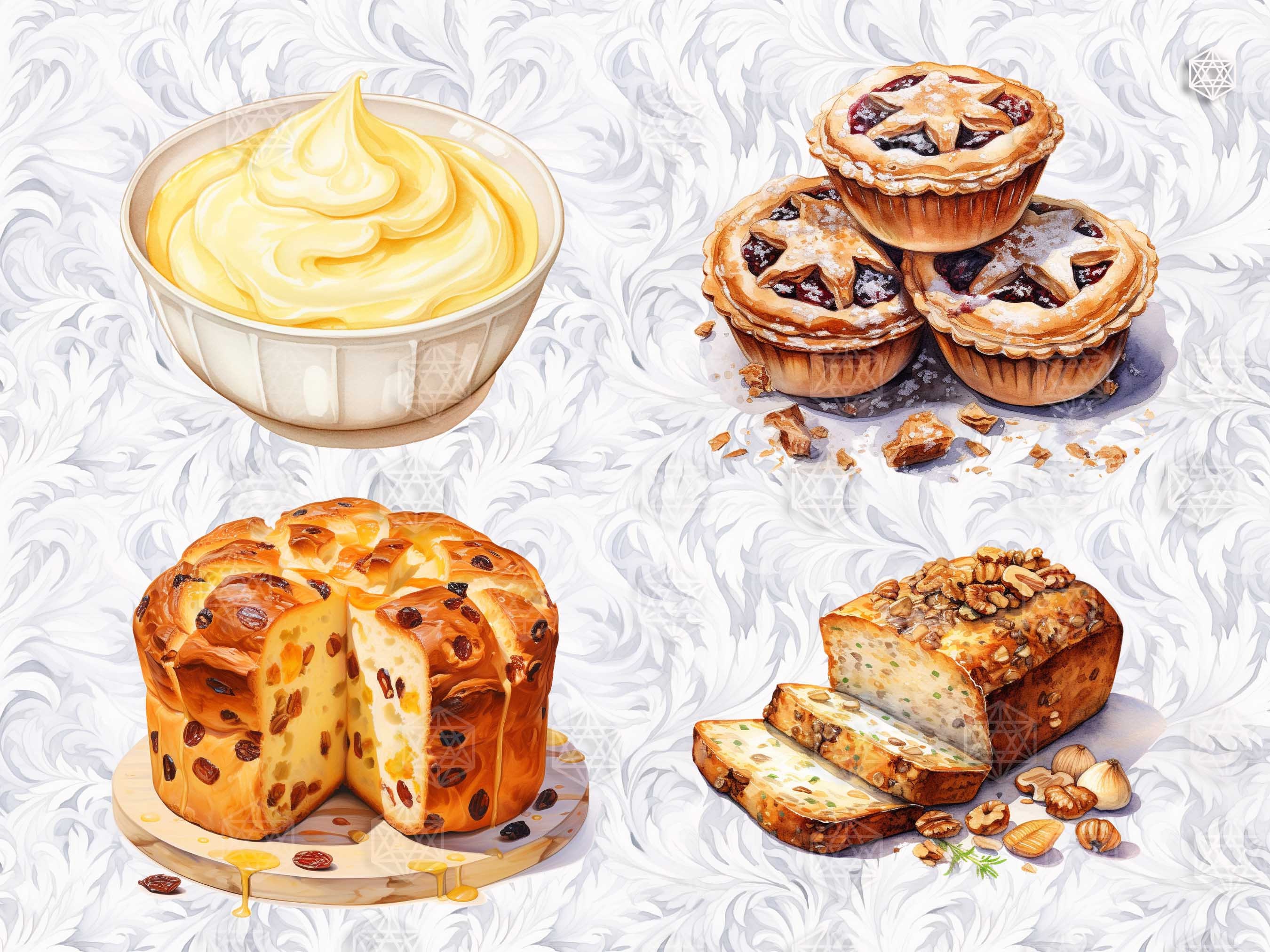 Christmas Food Clipart, Watercolor Food Clip Art, Winter Food PNG, Xmas ...