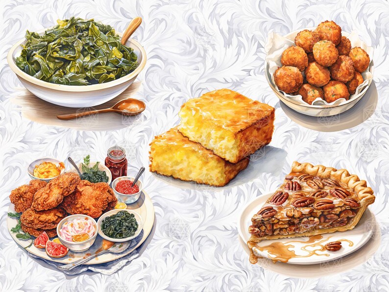 Soul Food Clipart, Watercolor Food Clip Art, Food PNG, Watercolor Food ...