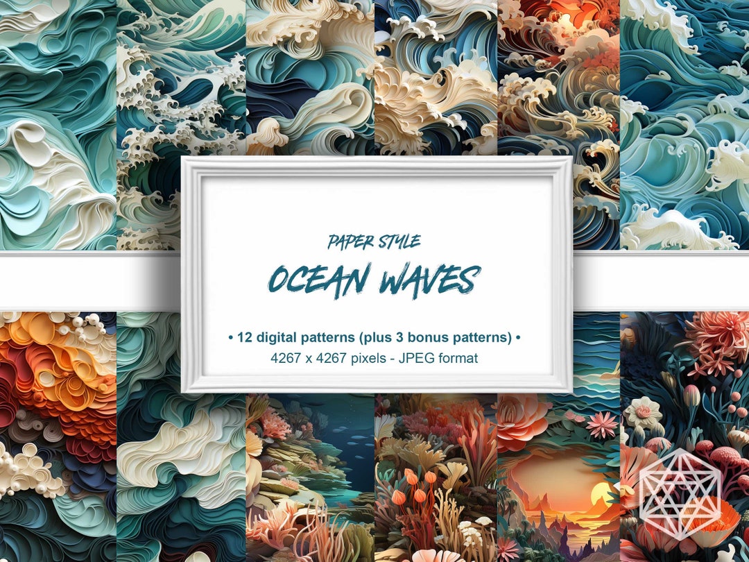 Ocean Waves, Nautical Digital Paper Collection, Seamless Patterns for ...