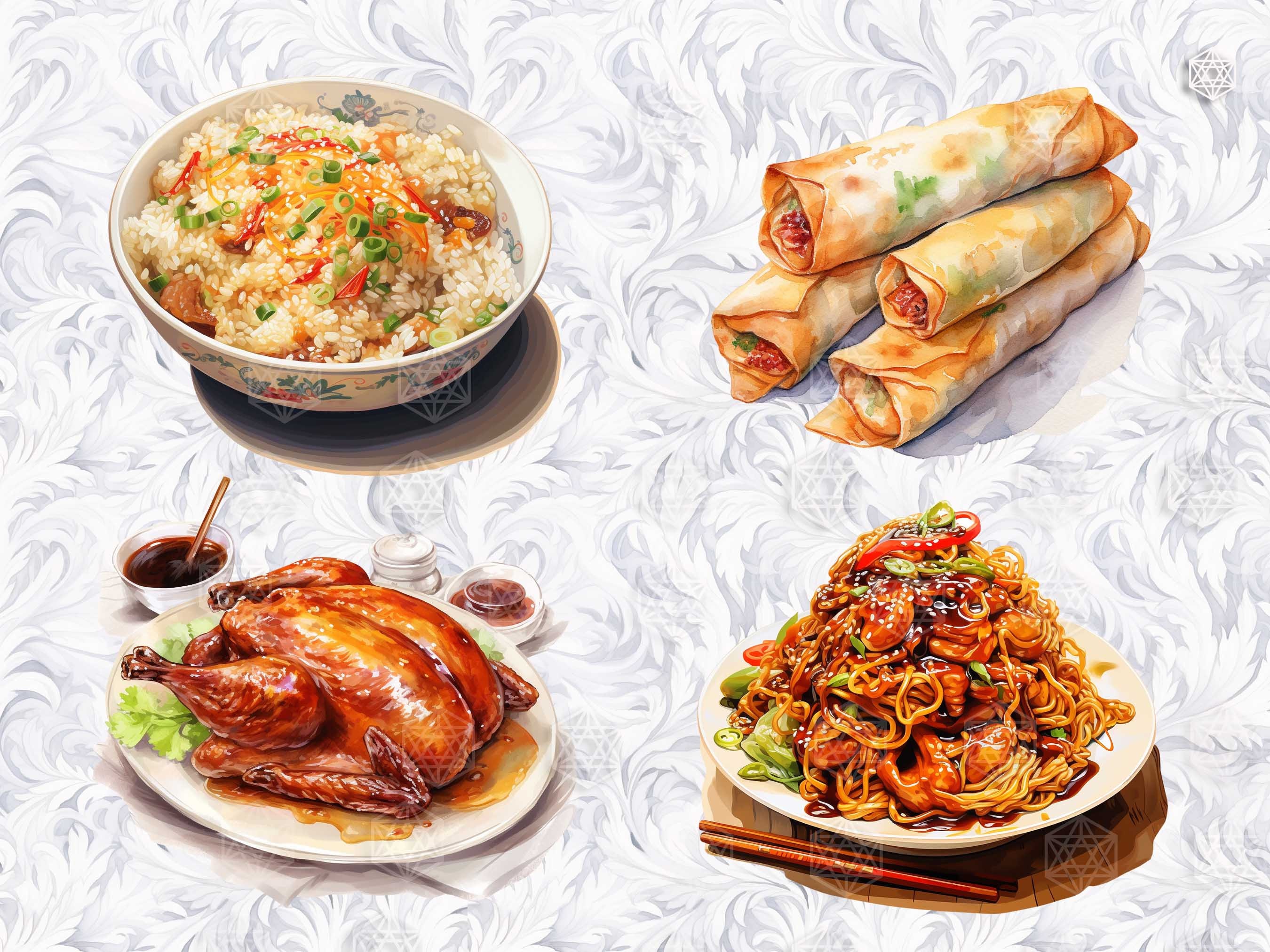 Chinese Food Clipart, Asian Cuisine Clip Art, Watercolor Food Images ...