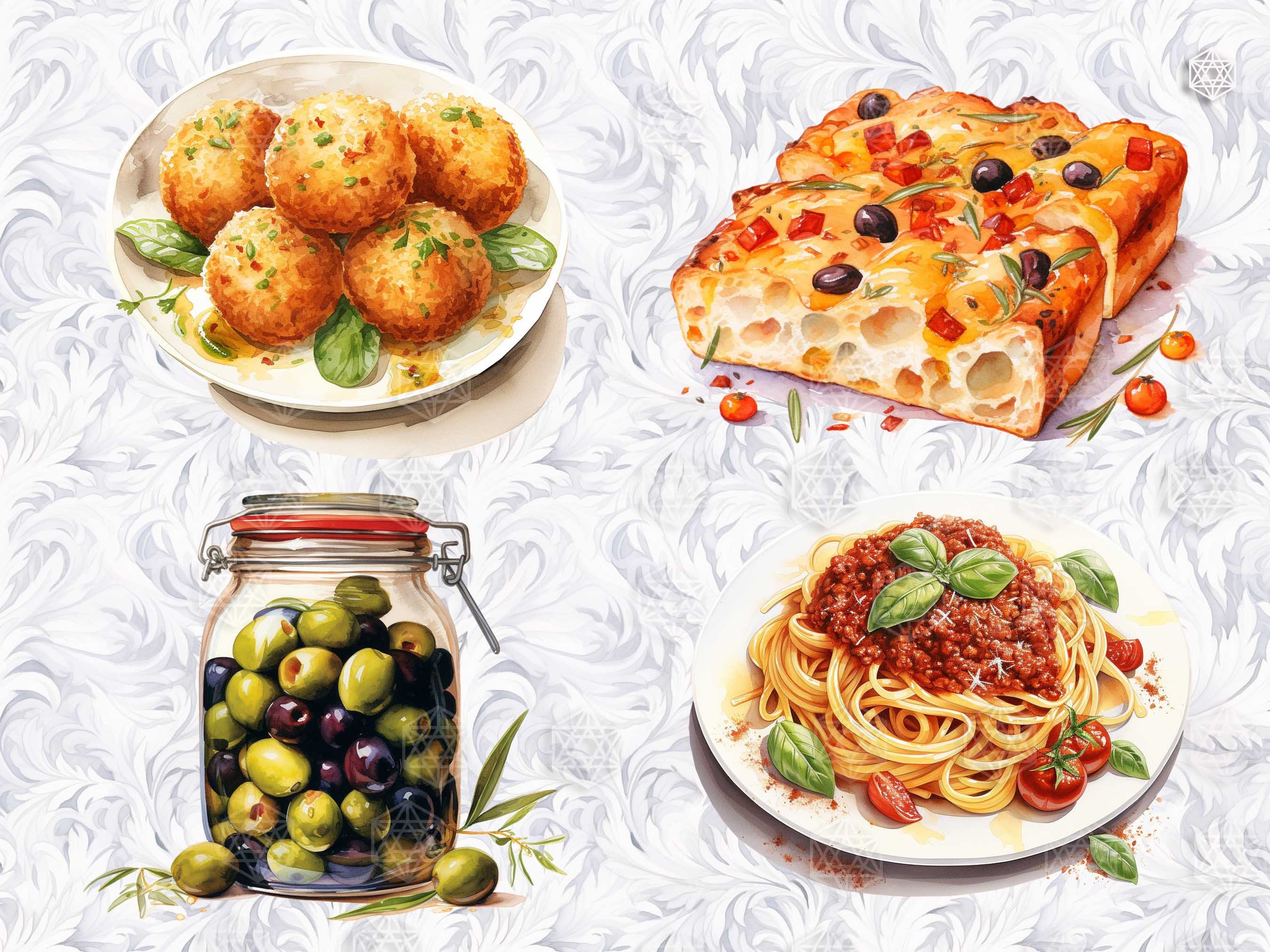 Italian Food Watercolor Clipart Bundle, Transparent PNG, Digital ...