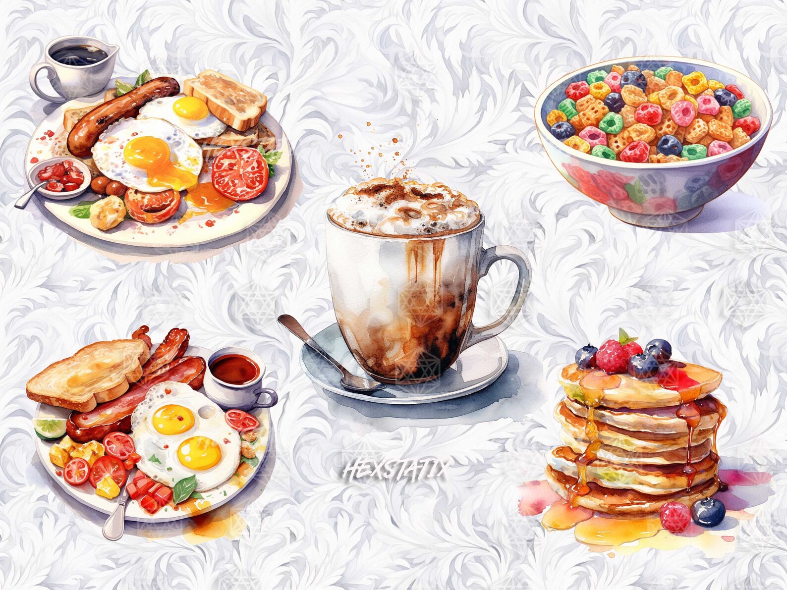 Breakfast Clipart Watercolor Food Clipart Waffles Clip Art Pancakes ...