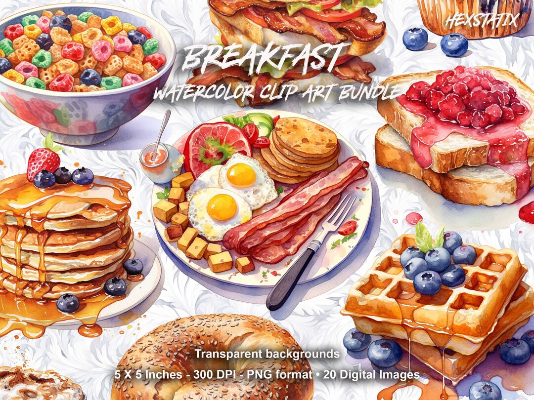 Breakfast Clipart Watercolor Food Clipart Waffles Clip Art Pancakes ...