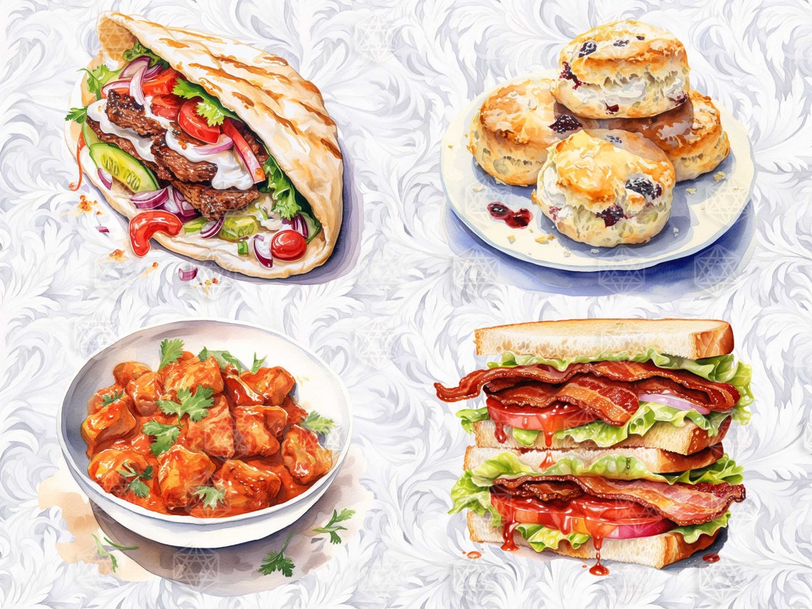 English Food Clipart, British Cuisine Clipart, Watercolor Food Clip Art ...