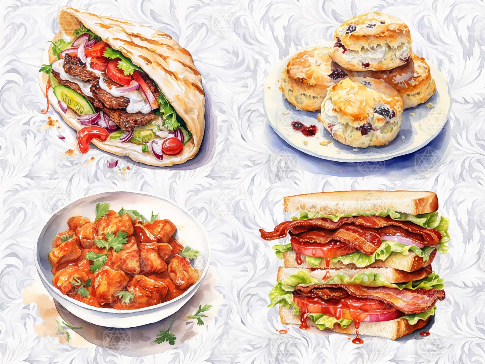 English Food Clipart, British Cuisine Clipart, Watercolor Food Clip Art ...