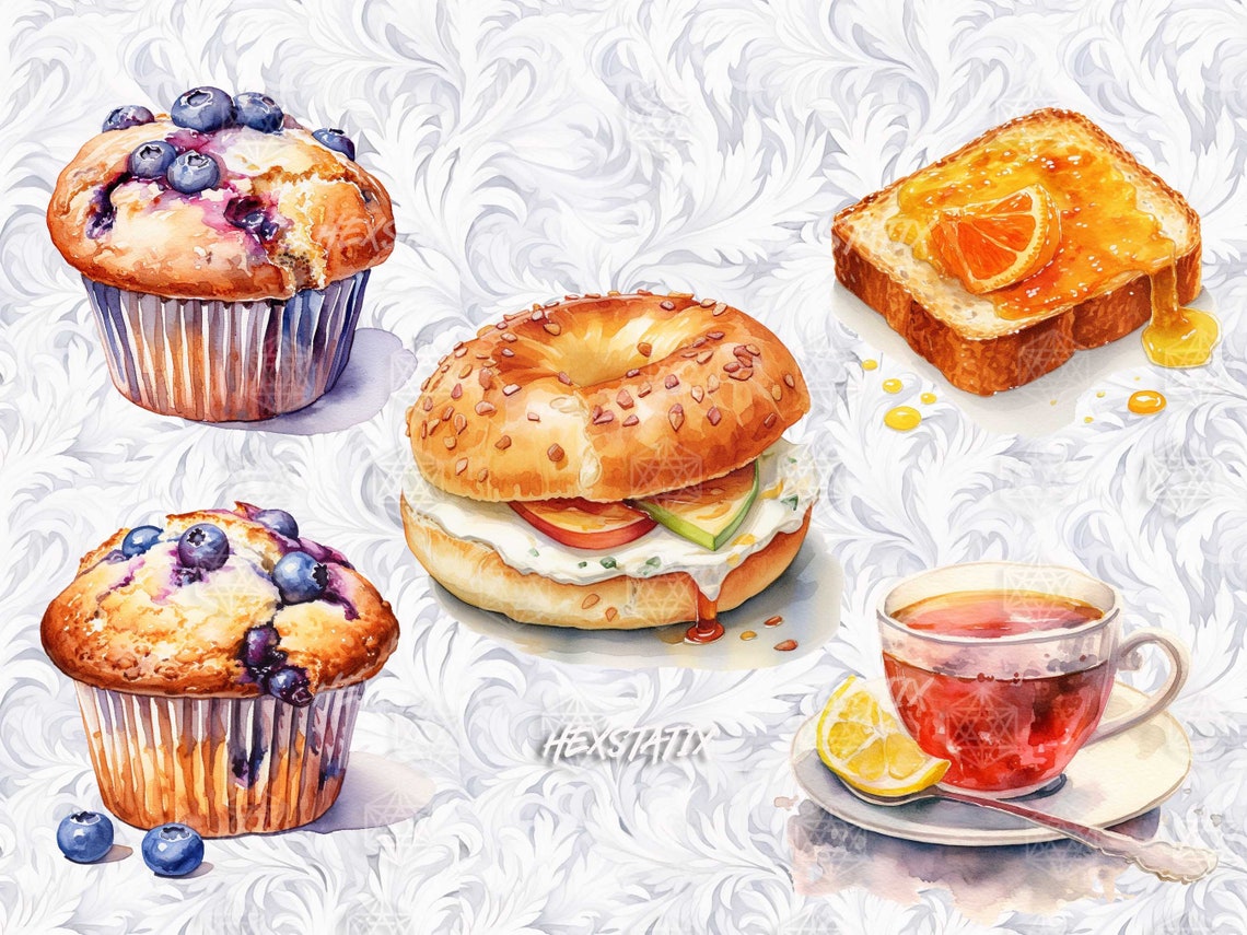 Breakfast Clipart Watercolor Food Clipart Waffles Clip Art Pancakes ...