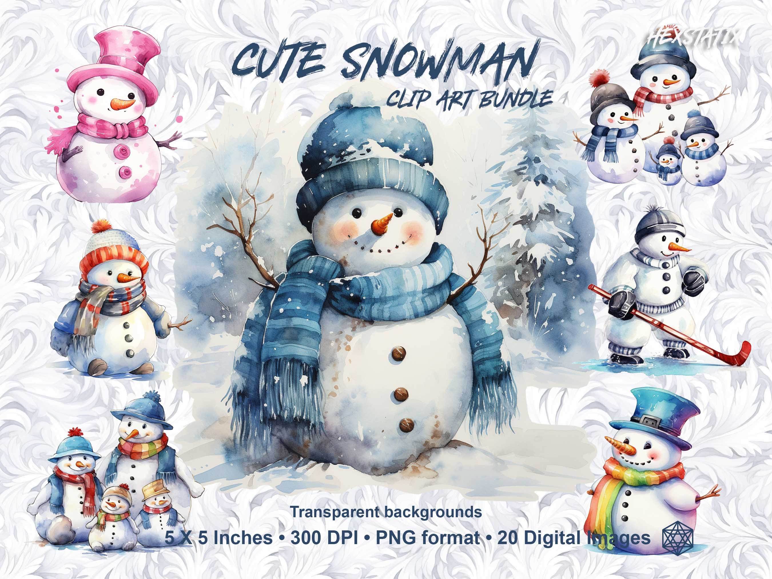 Snowman Clipart Watercolor Christmas Clipart Cute Snowman - Etsy