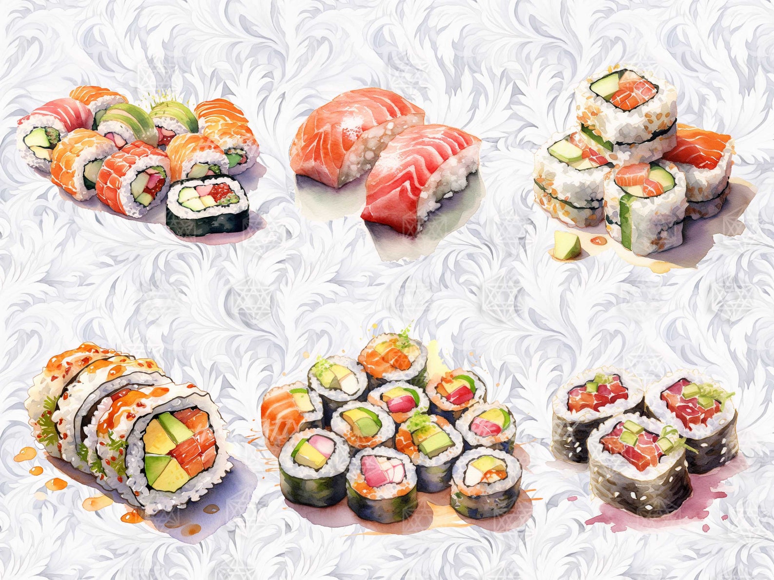 Sushi Clipart Watercolor Sushi Digital Download Food Art for Commercial ...