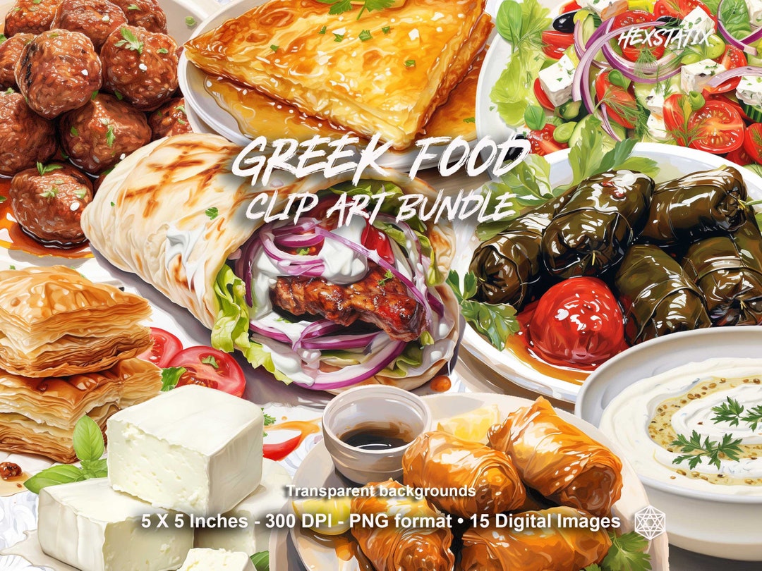 Greek Food Clipart PNG Watercolor Food Clip Art, Mediterranean Food ...