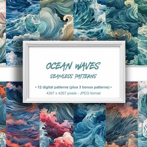 Ocean Waves PNG Seamless Pattern Sublimation, Digital Paper Instant ...