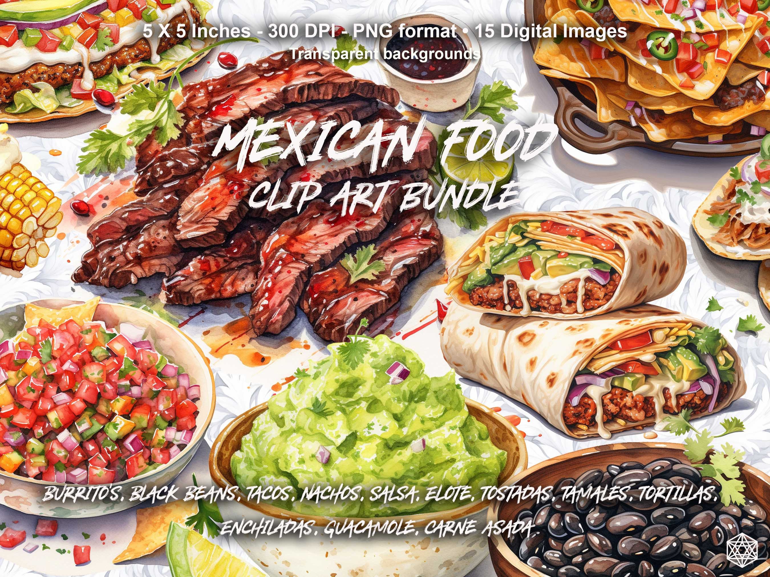 Mexican Food Clipart, Watercolor Food Clip Art, Burrito Nachos Taco ...