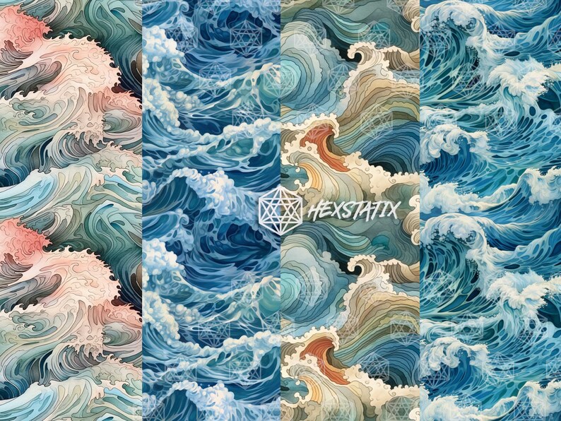 Ocean Waves PNG Seamless Pattern Sublimation, Digital Paper Instant ...
