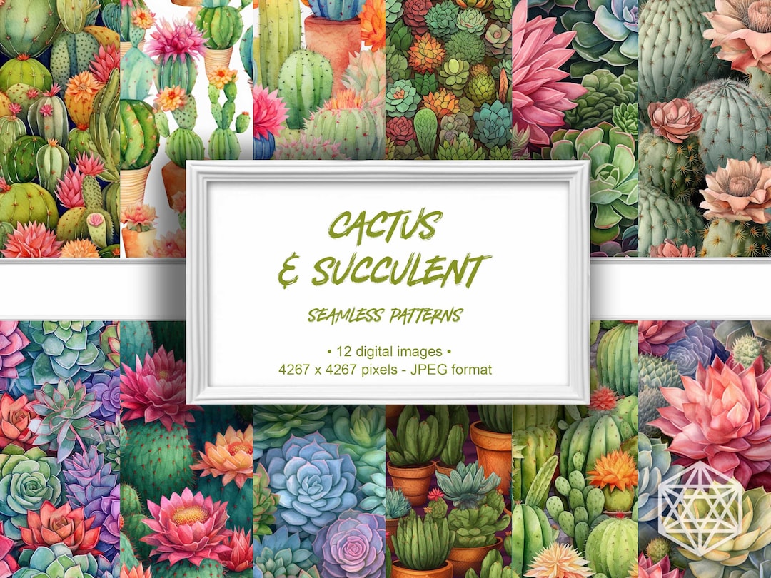 Cacti Print Seamless Pattern PNG Sublimation, Digital Paper Instant ...