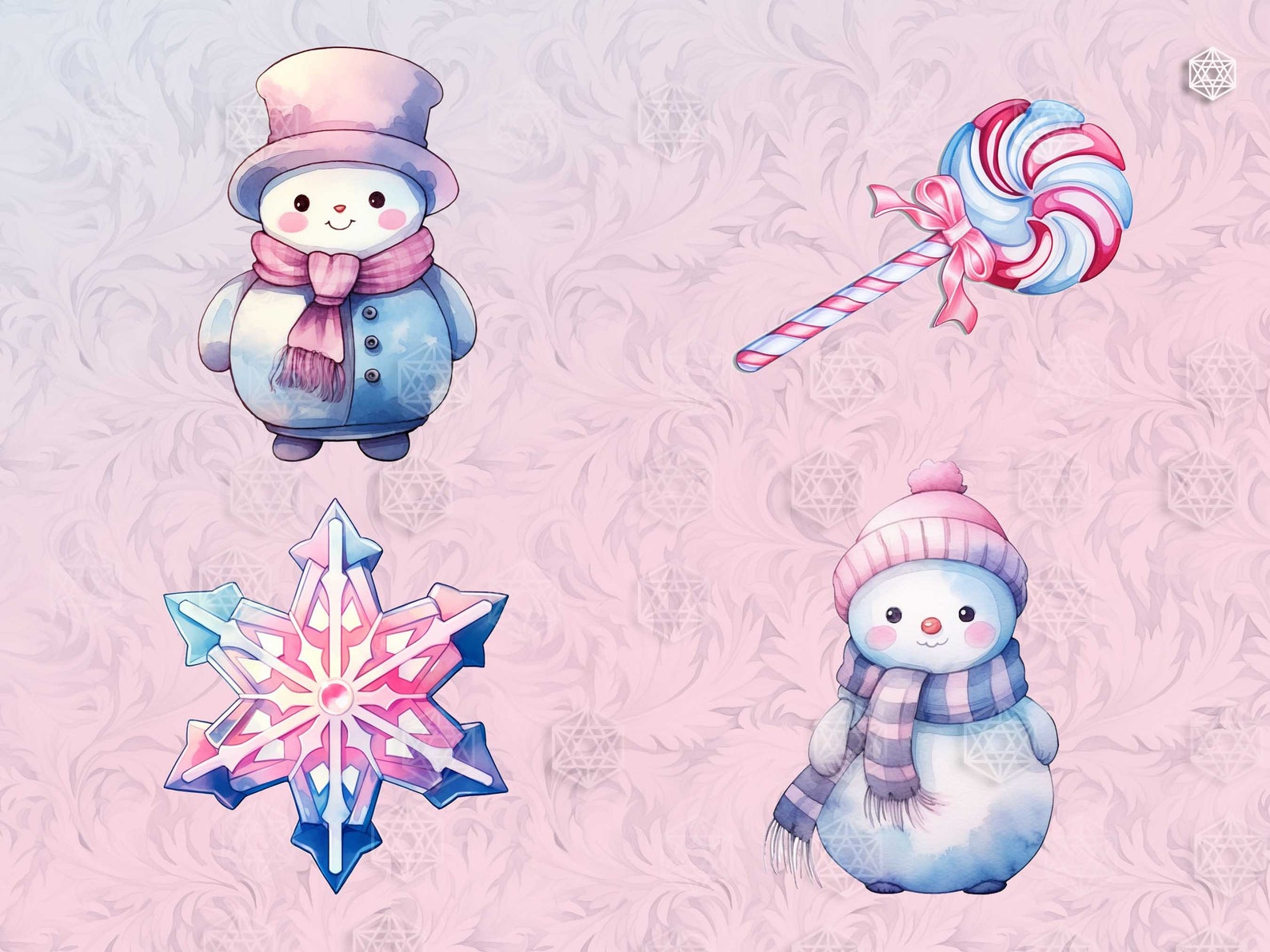 Pastel Christmas Clipart, Watercolor Christmas Clipart, Pink Christmas ...