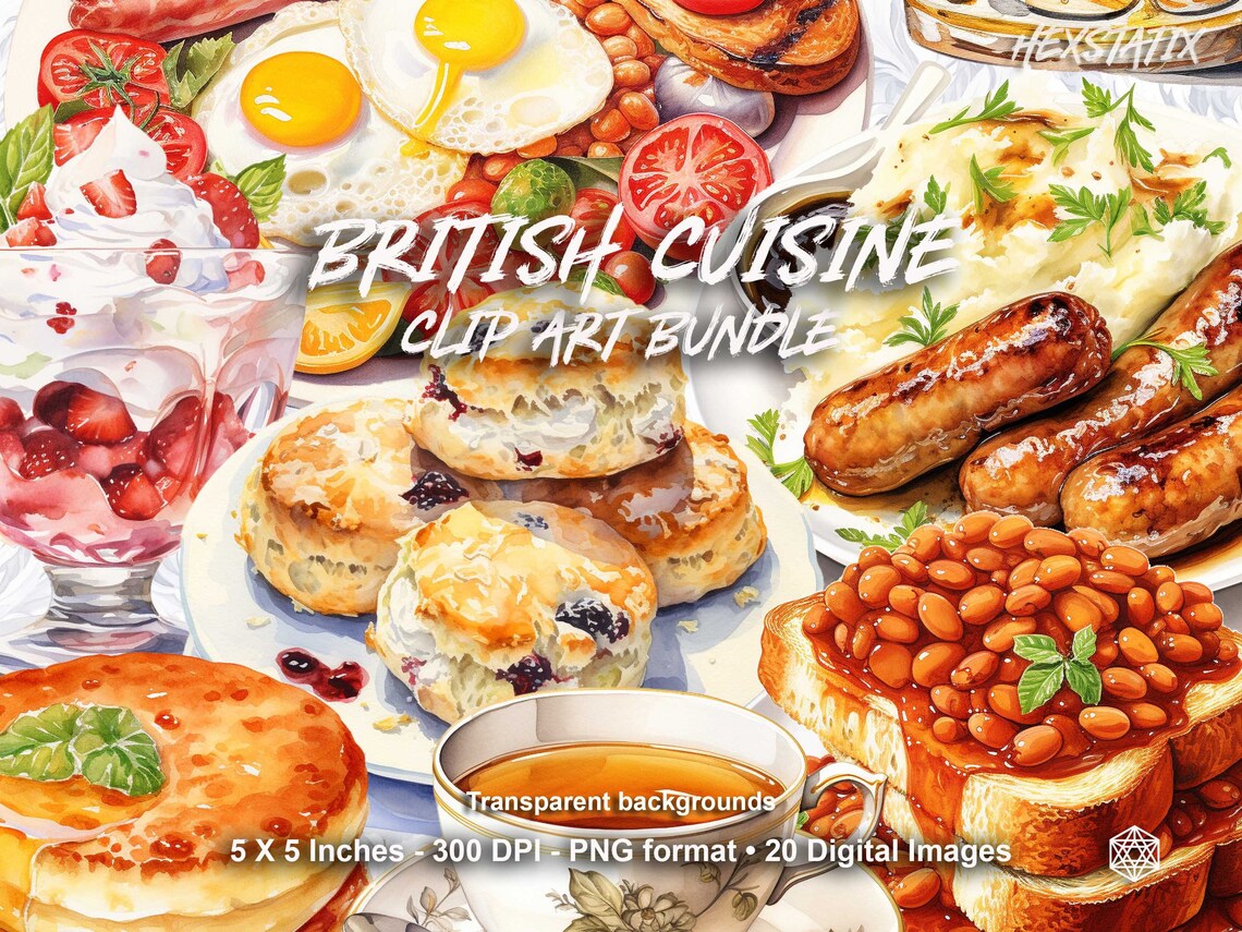 English Food Clipart, British Cuisine Clipart, Watercolor Food Clip Art ...