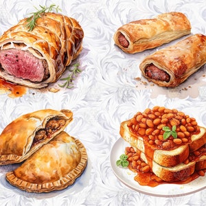 English Food Clipart, British Cuisine Clipart, Watercolor Food Clip Art ...