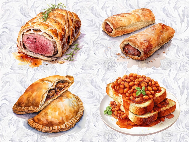 English Food Clipart, British Cuisine Clipart, Watercolor Food Clip Art ...