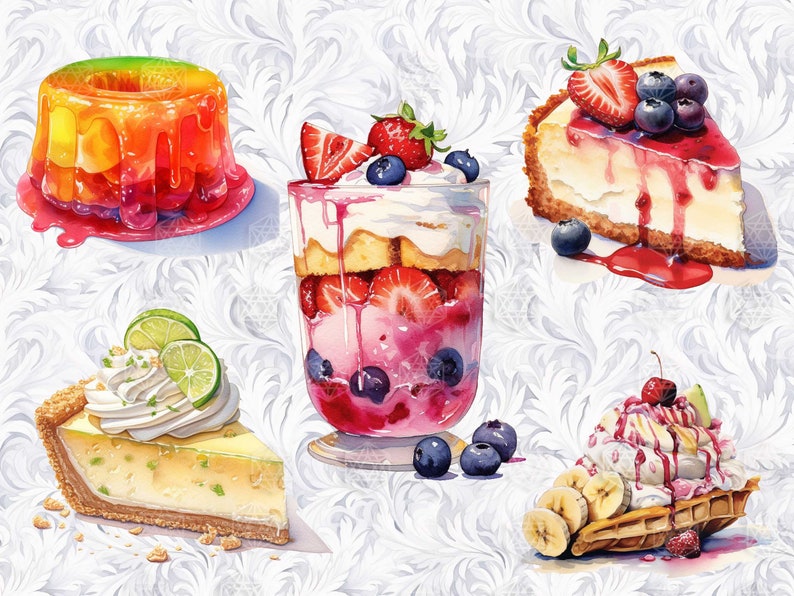 Watercolor Desserts Clipart Digital Cake Art Download for Commercial ...