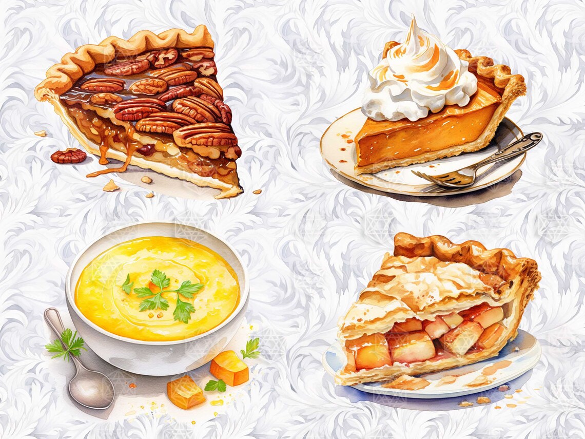 Thanksgiving Clipart, Watercolor Thanksgiving Food Clip Art, Turkey ...