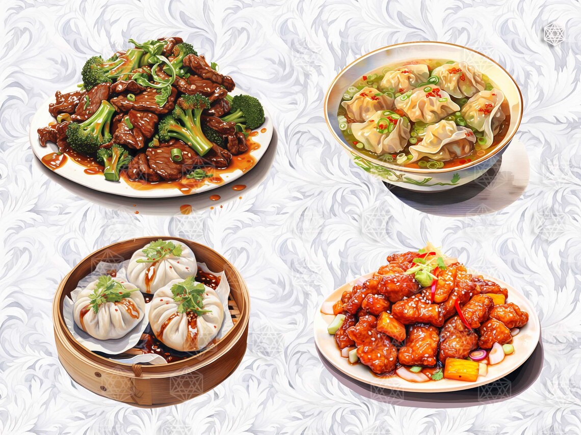 Chinese Food Clipart, Asian Cuisine Clip Art, Watercolor Food Images ...