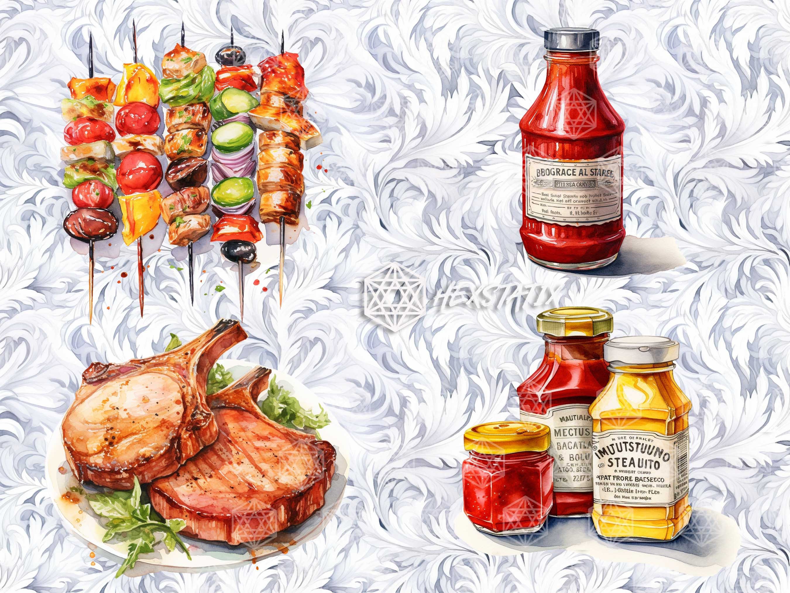 BBQ Clipart, Barbecue Watercolour Clip Art, Watercolor Food Images ...