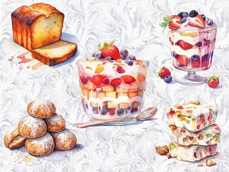 Watercolor Desserts Clipart Digital Cake Art Download for Commercial ...